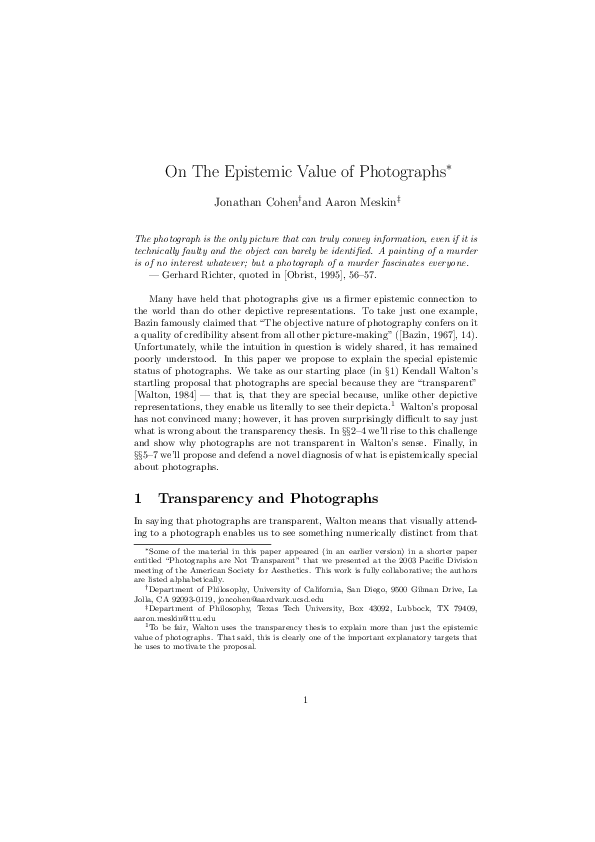 (PDF) On the epistemic value of photographs
