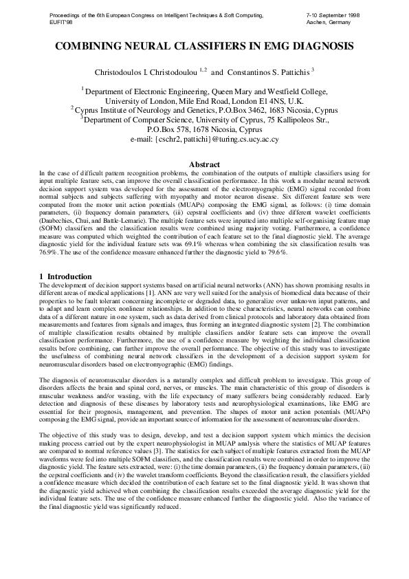 (PDF) Combining neural classifiers in EMG diagnosis