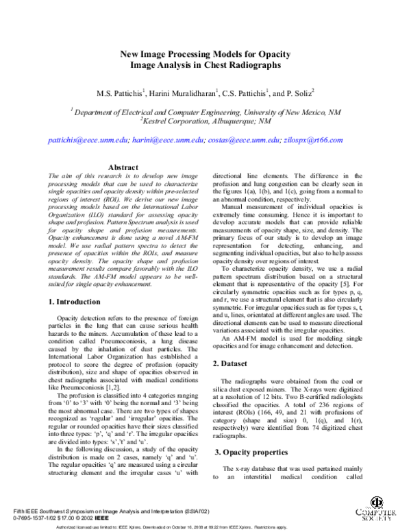 (PDF) New image processing models for opacity image analysis in chest ...