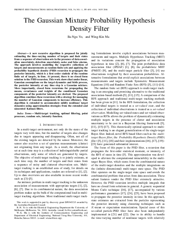 (PDF) The Gaussian mixture probability hypothesis density filter