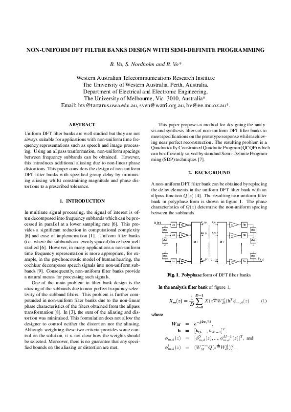 (PDF) Non-uniform DFT filter banks design with semi-definite programming