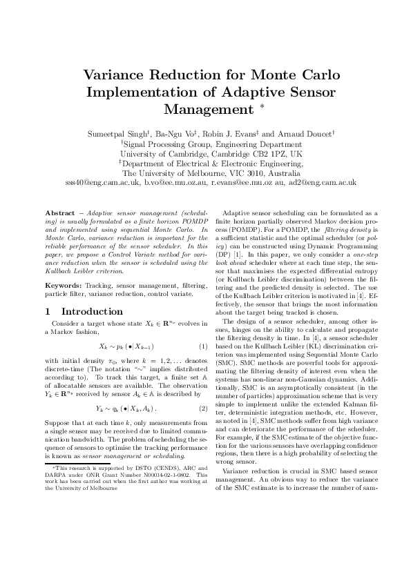 Pdf Variance Reduction For Monte Carlo Implementation Of Adaptive