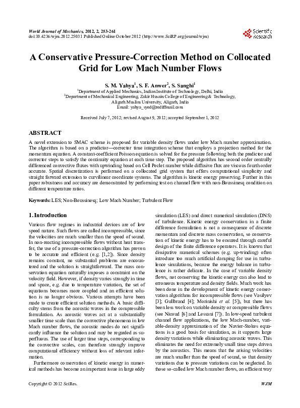 Pdf A Conservative Pressure Correction Method On Collocated Grid For Low Mach Number Flows