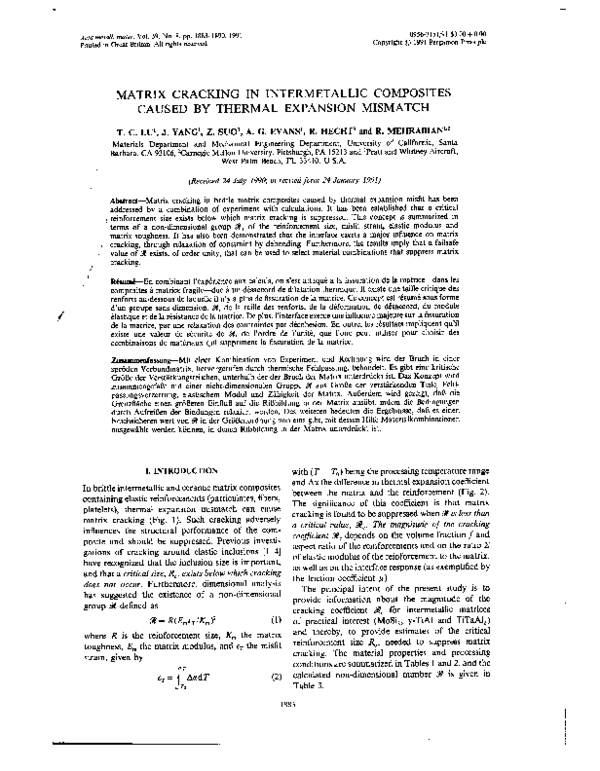 (PDF) Matrix cracking in intermetallic composites caused by thermal ...
