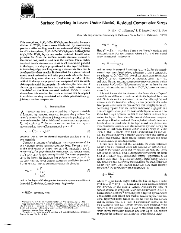 (PDF) Surface cracking in layers under biaxial, residual compressive stress