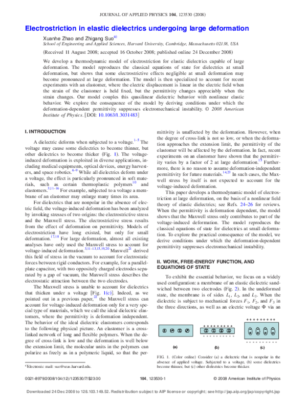 (PDF) Electrostriction in elastic dielectrics undergoing large deformation