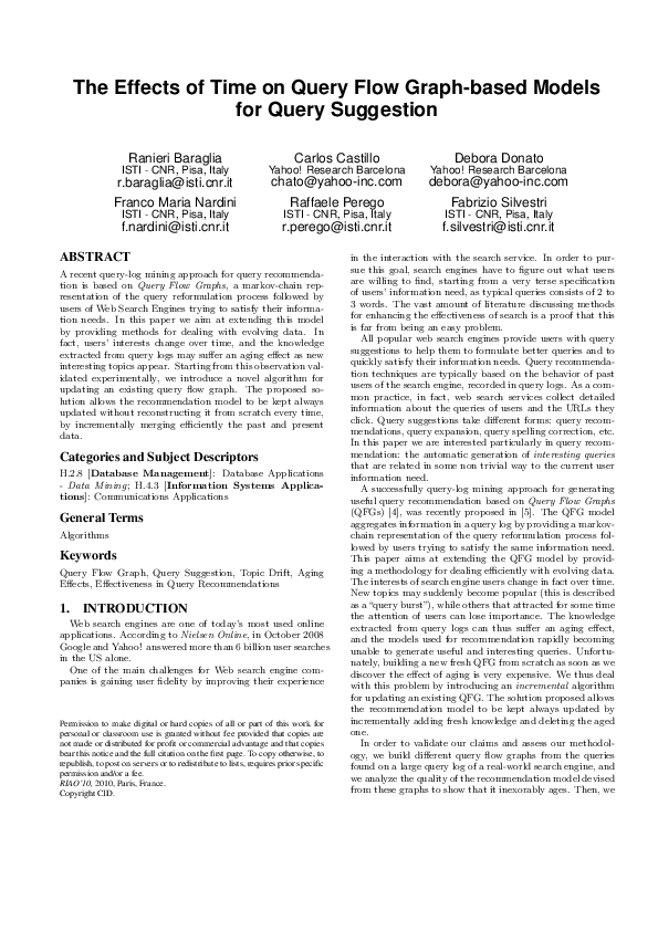(PDF) The effects of time on query flow graph-based models for query suggestion