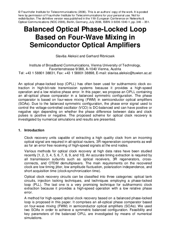 (PDF) Balanced Optical Phase-Locked Loop Based on Four-Wave Mixing in Semiconductor Optical ...