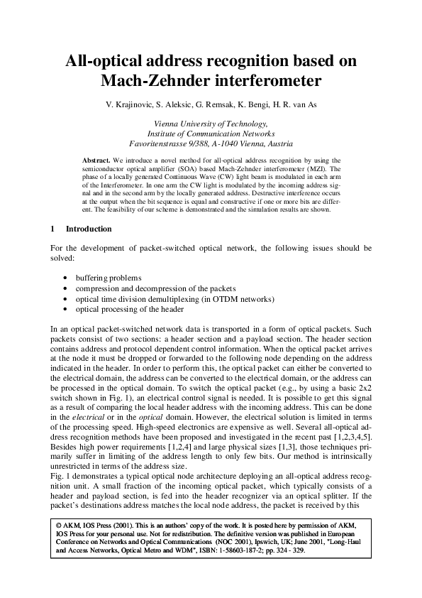 (PDF) All-optical address recognition based on Mach-Zehnder interferometer