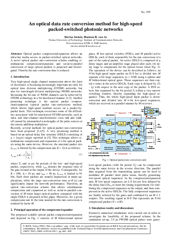 An optical data rate conversion method for high-speed packed-switched photonic networks