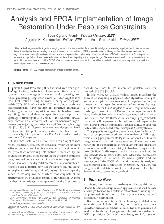 (PDF) Analysis and FPGA implementation of image restoration under resource constraints