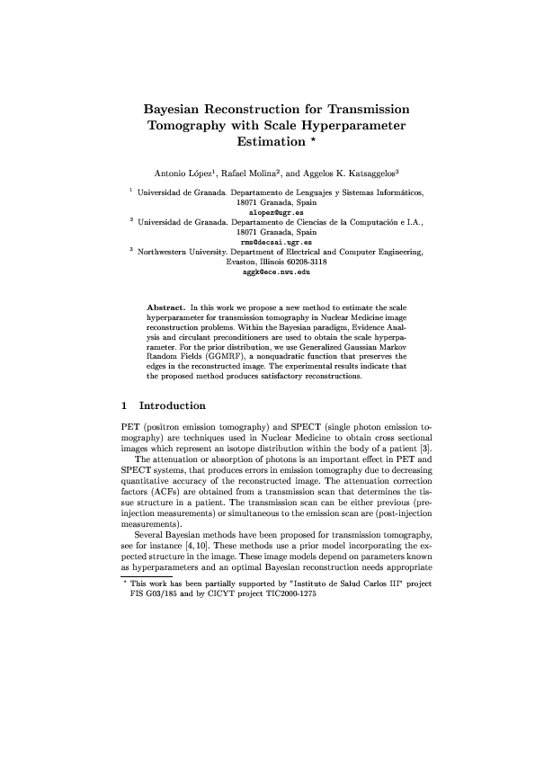 (PDF) Bayesian reconstruction for transmission tomography with scale hyperparameter estimation