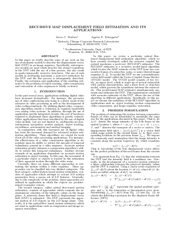 (PDF) Recursive map displacement field estimation and its applications