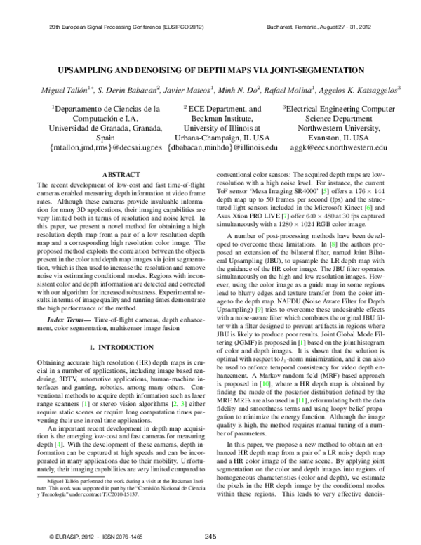 (PDF) UPSAMPLING AND DENOISING OF DEPTH MAPS VIA JOINT-SEGMENTATION