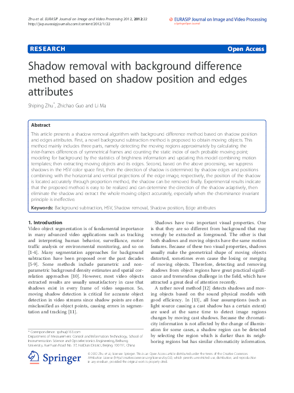(PDF) Shadow removal with background difference method based on shadow ...