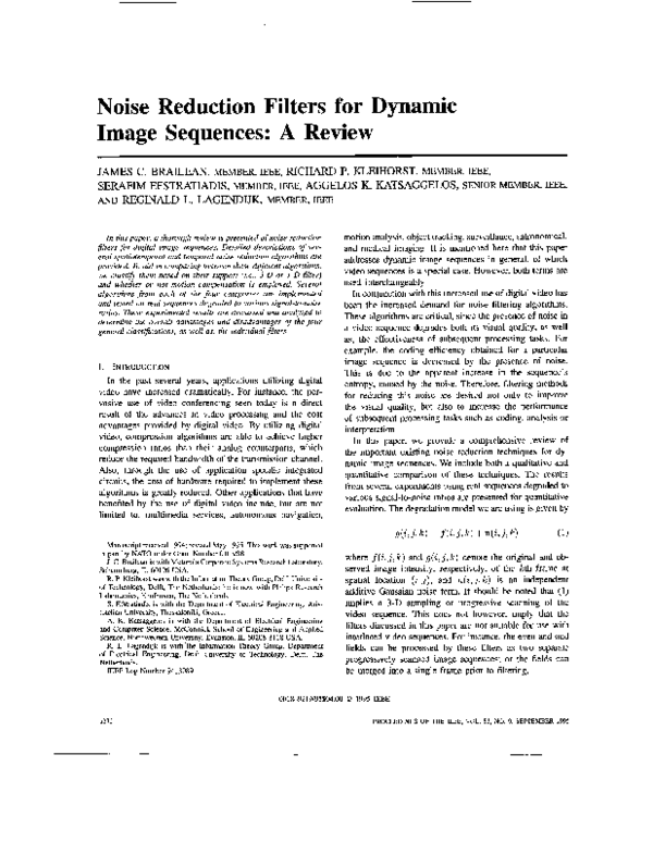 (PDF) Noise reduction filters for dynamic image sequences: A review