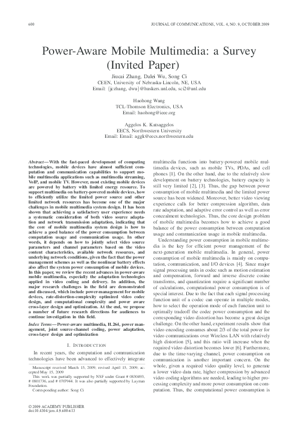 (PDF) Power-aware mobile multimedia: a survey