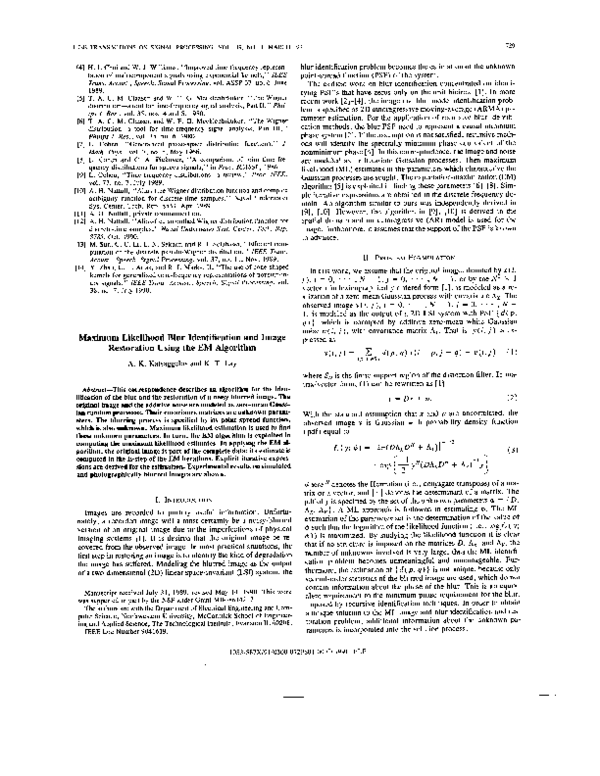 (PDF) Maximum likelihood blur identification and image restoration using the EM algorithm