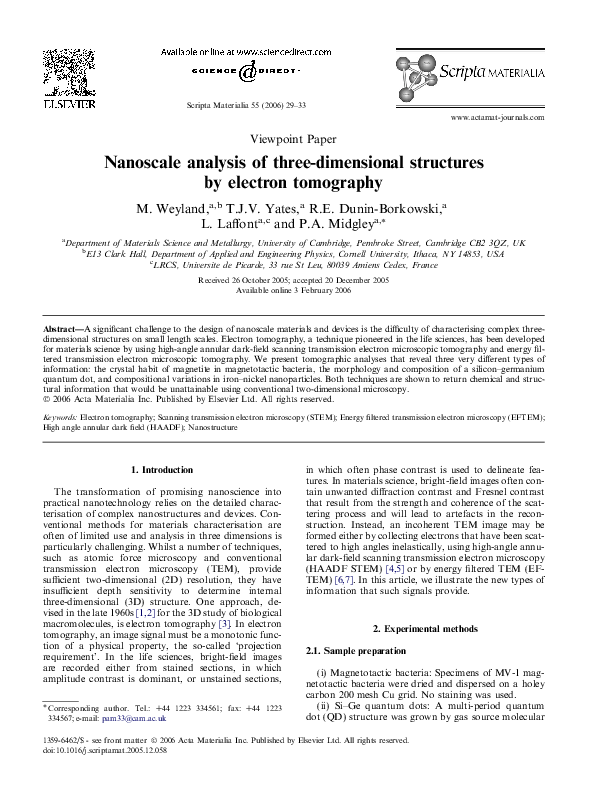 (PDF) Nanoscale analysis of three-dimensional structures by electron tomography | Rafal Dunin ...