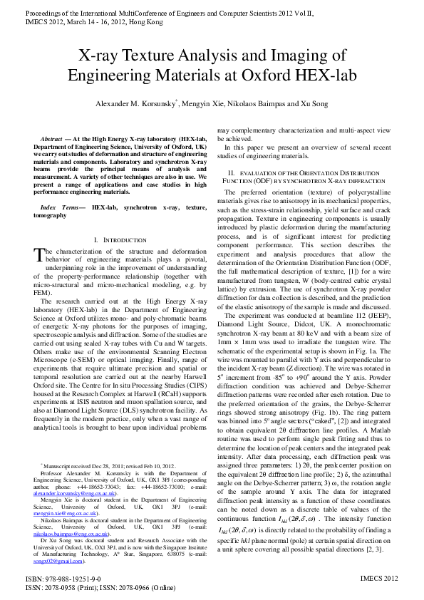(PDF) X-ray Texture Analysis and Imaging of Engineering Materials at ...