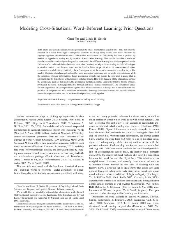 Pdf Modeling Cross Situational Word Referent Learning Prior Questions
