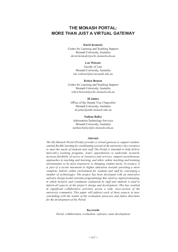 (PDF) The Monash Portal: More than just a virtual gateway