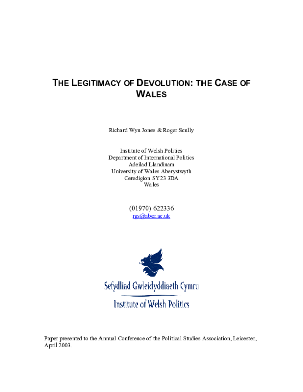 (PDF) The Legitimacy of Devolution: the Case of Wales