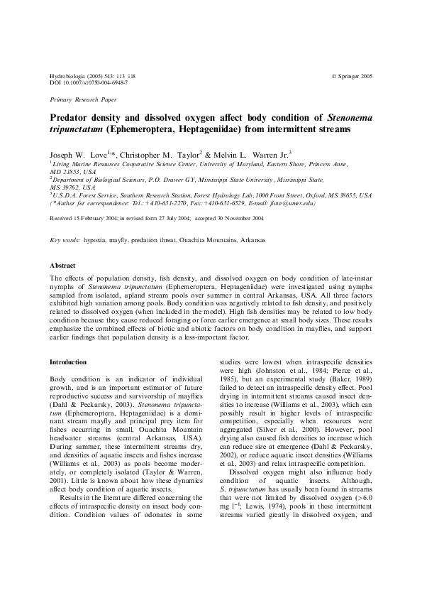 (PDF) Predator density and dissolved oxygen affect body condition of ...