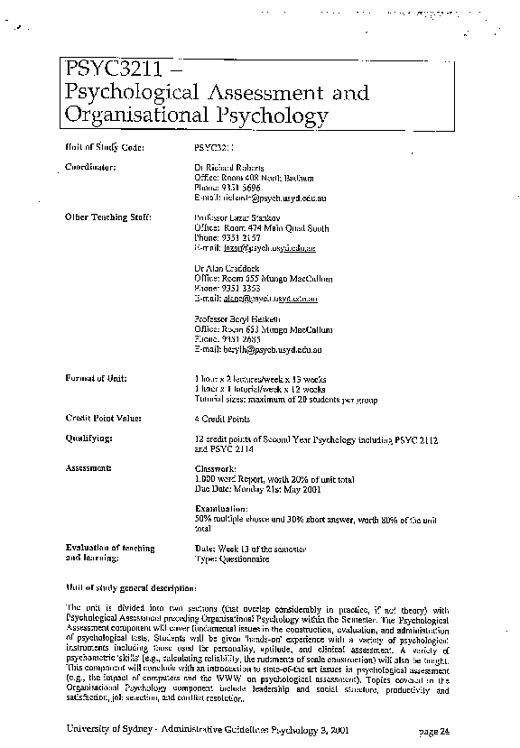 (PDF) PSYC3211-Psychological Assessment and Organisational Psychology