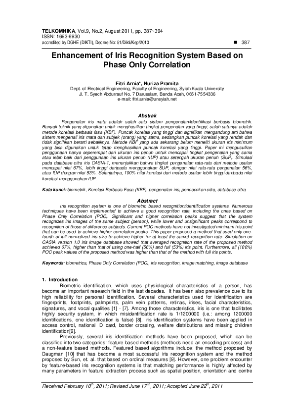 Pdf Enhancement Of Iris Recognition System Based On Phase Only