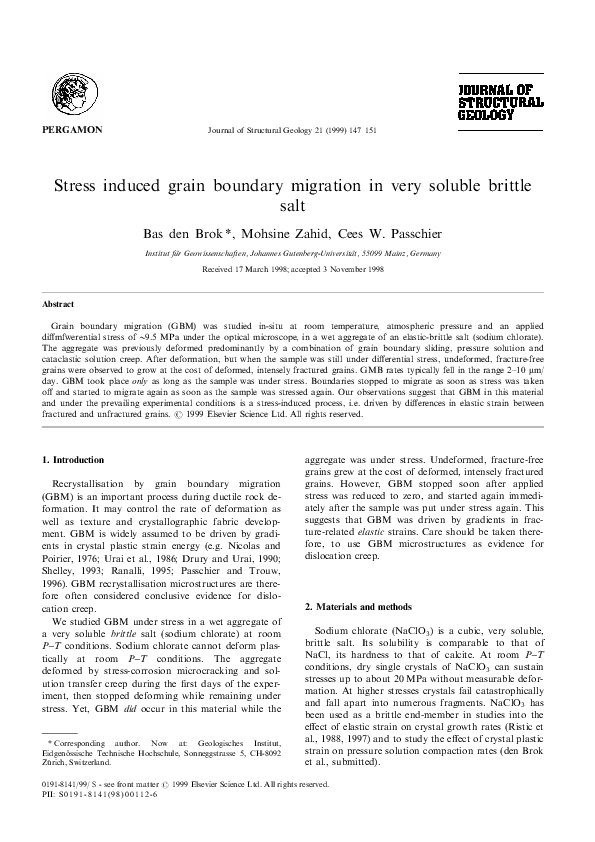 (PDF) Stress induced grain boundary migration in very soluble brittle salt