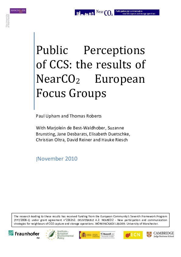 (PDF) Public Perceptions of CCS: the results of NearCO2 European Focus ...