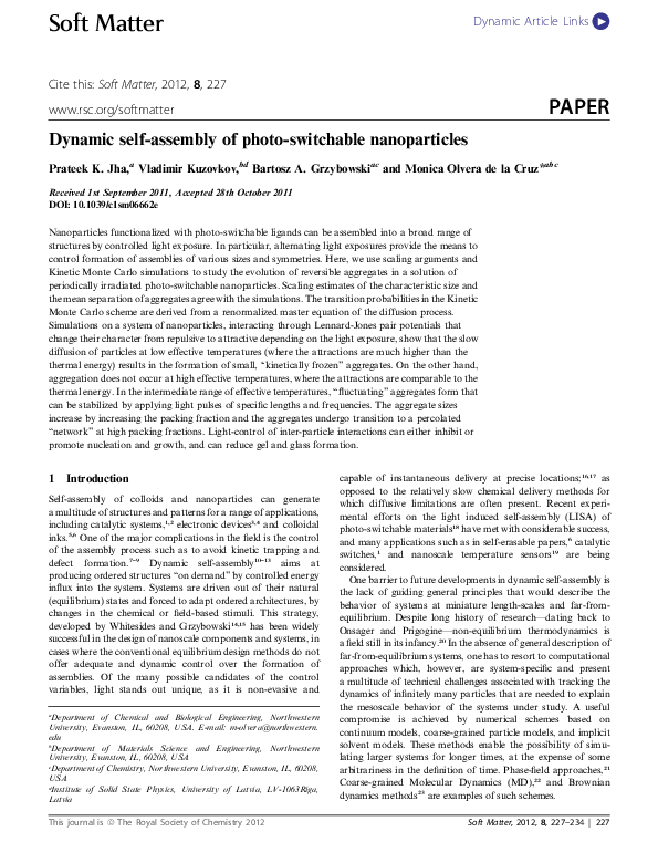 (PDF) Dynamic self-assembly of photo-switchable nanoparticles