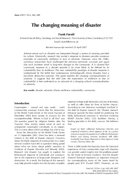 (PDF) The changing meaning of disaster