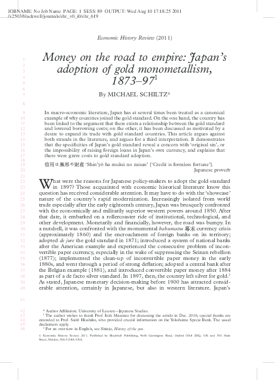 (PDF) Money on the road to empire: Japan's adoption of gold ...