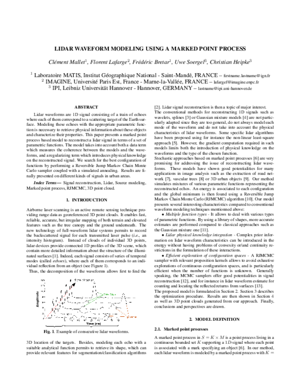 (PDF) Lidar waveform modeling using a marked point process | marc pierrot deseilligny - Academia.edu