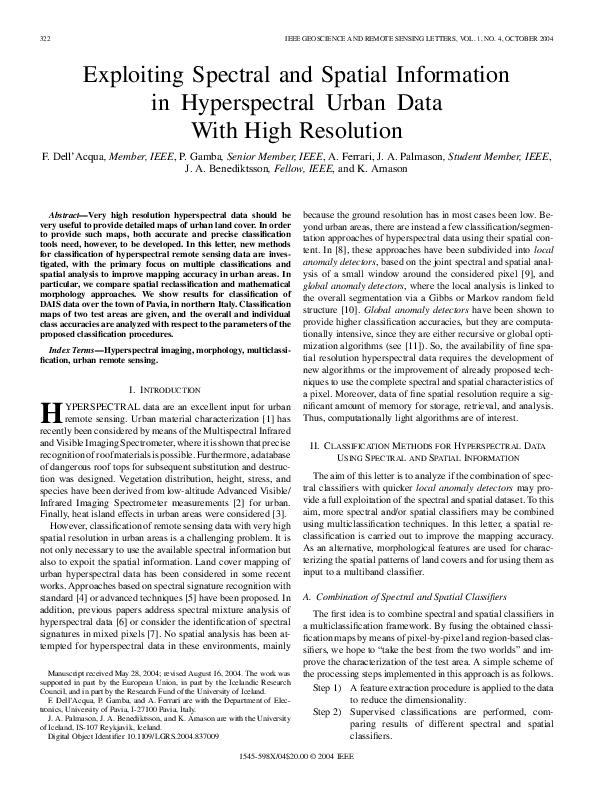 (PDF) Exploiting spectral and spatial information in hyperspectral urban data with high resolution