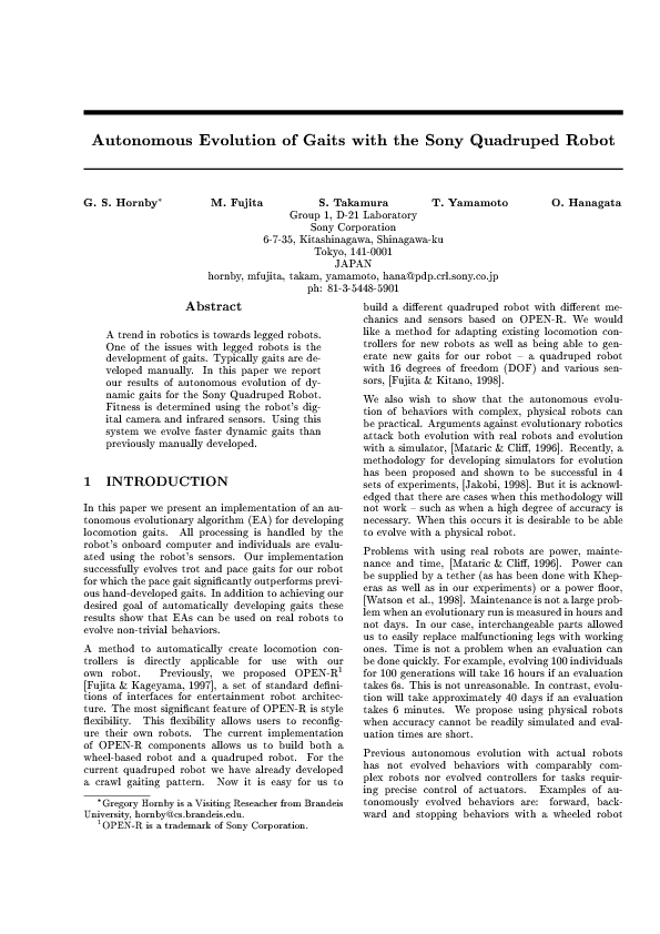 (PDF) Autonomous evolution of gaits with the Sony quadruped robot