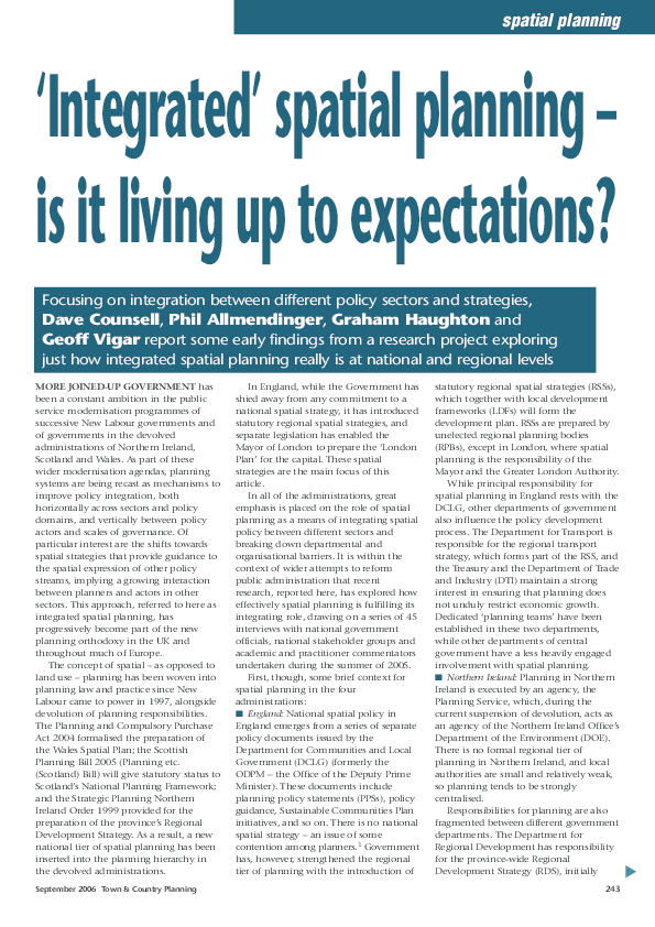 (PDF) Integrated'spatial planning-is it living up to expectations?