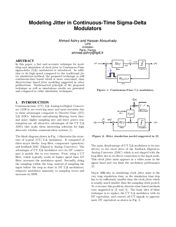 (PDF) Modeling jitter in Continuous-Time sigma-delta modulators (PDF) Modeling jitter in Continuous-Time sigma-delta modulators
