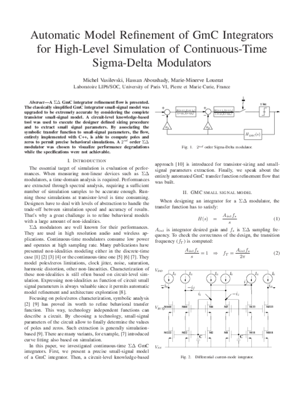 (PDF) Automatic model refinement of GmC integrators for high-level ...