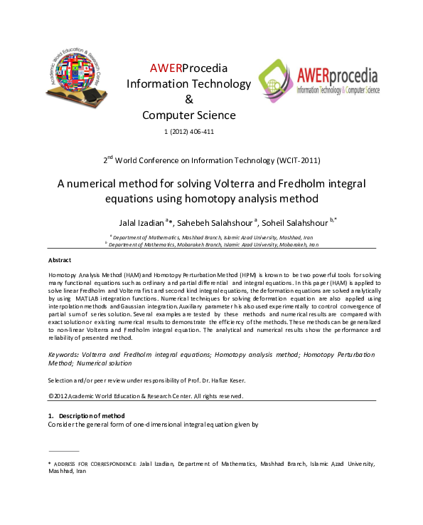 Pdf A Numerical Method For Solving Volterra And Fredholm Integral Equations Using Homotopy