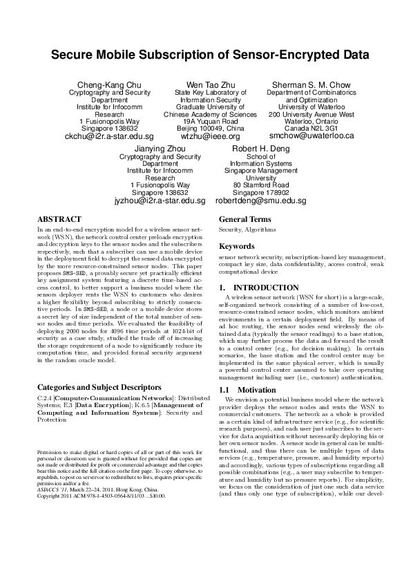 (PDF) Secure Mobile Subscription of Sensor-Encrypted Data