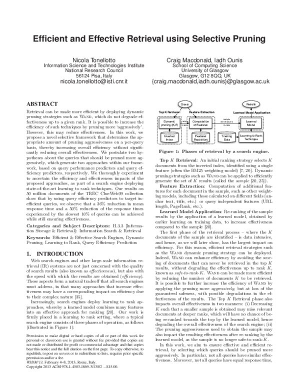 Pdf Efficient And Effective Retrieval Using Selective Pruning