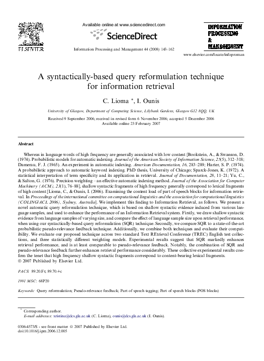 (PDF) A syntactically-based query reformulation technique for ...
