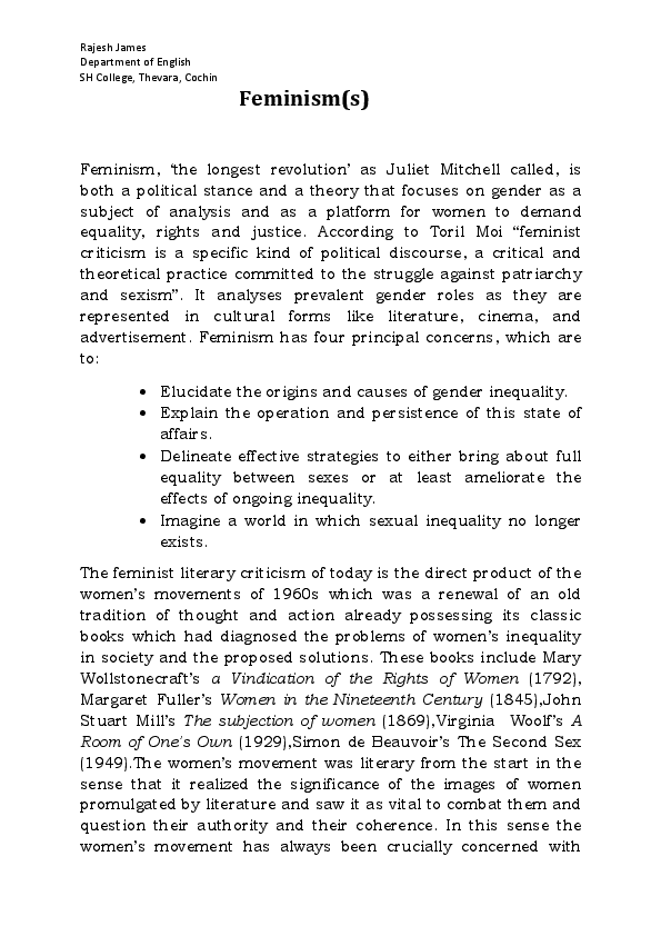 (DOC) Feminism(s): A Brief Overview