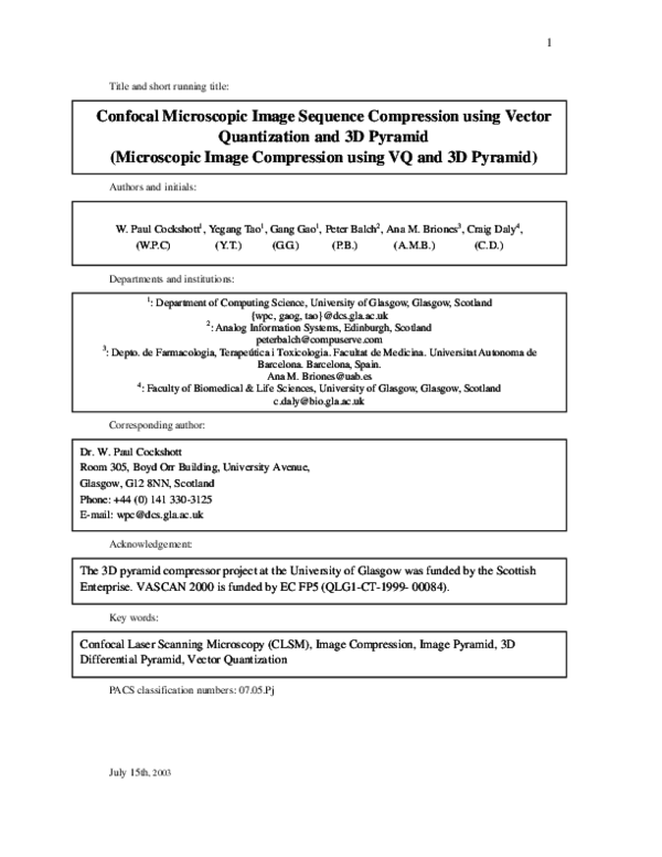 Pdf Confocal Microscopic Image Sequence Compression Using Vector Quantization And 3d Pyramid