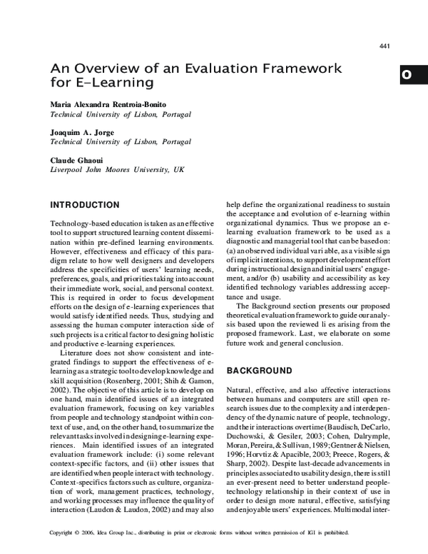 (PDF) An Overview of an Evaluation Framework for E-Learning
