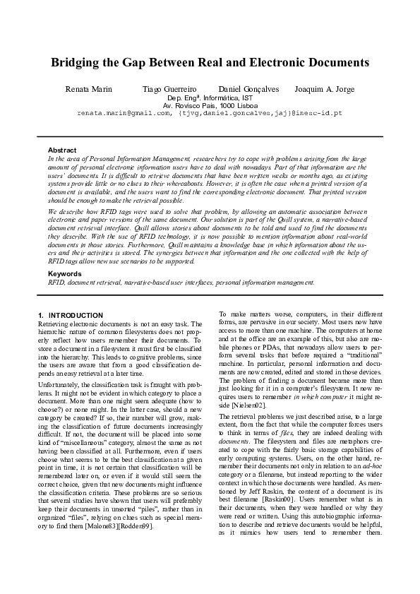 (PDF) Bridging the Gap Between Real and Electronic Documents