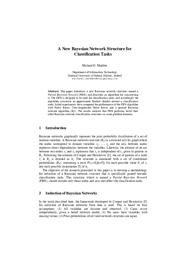 (PDF) A new Bayesian network structure for classification tasks